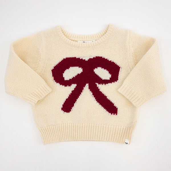 Berry Red Bow Crew Neck Sweater - Poppyseed Kids